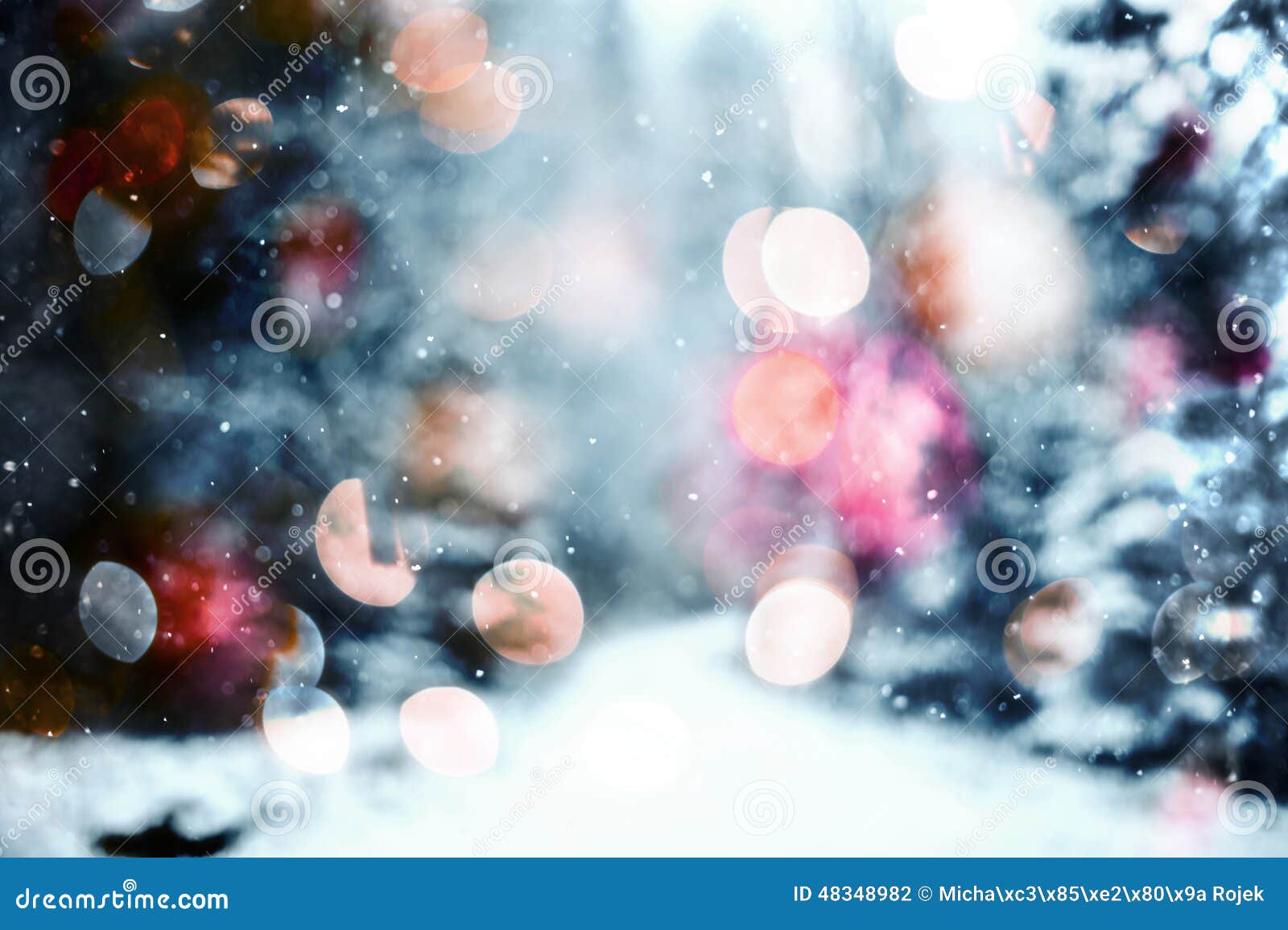 Snowing Abstract Pattern with Snowing Against Winter Forest and Bokeh ...