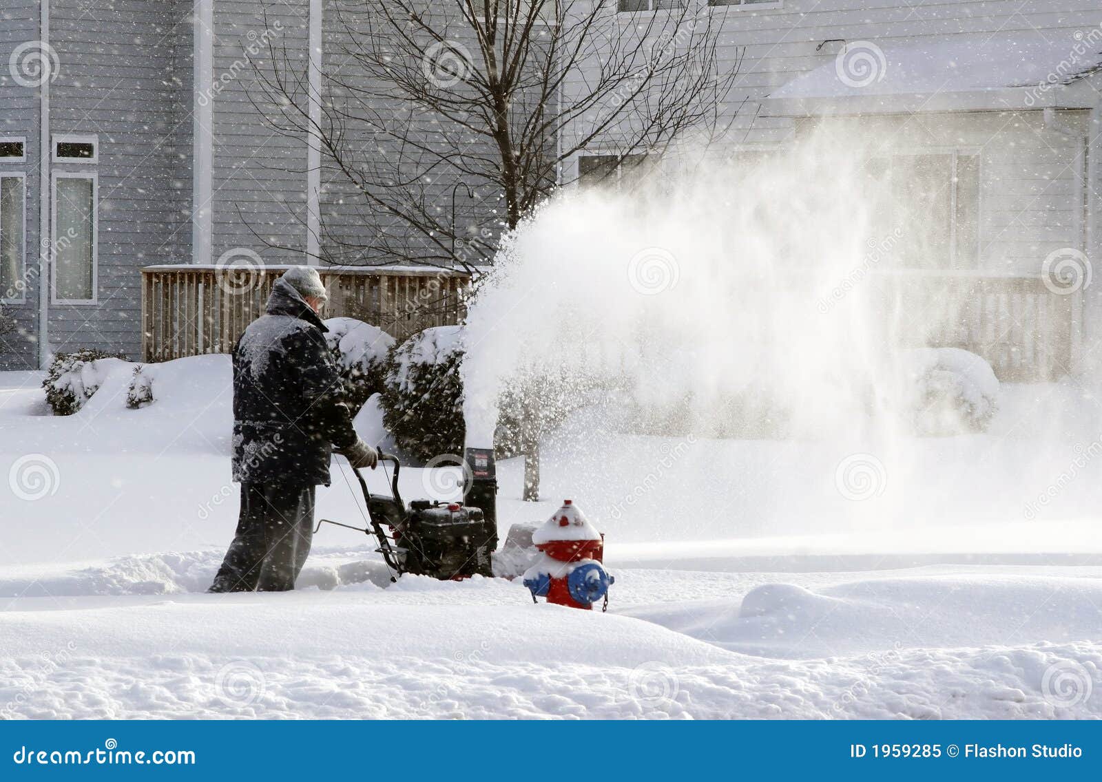 Snowing Day Worker Blowing Snow Stock Image - Image of weather, storm ...