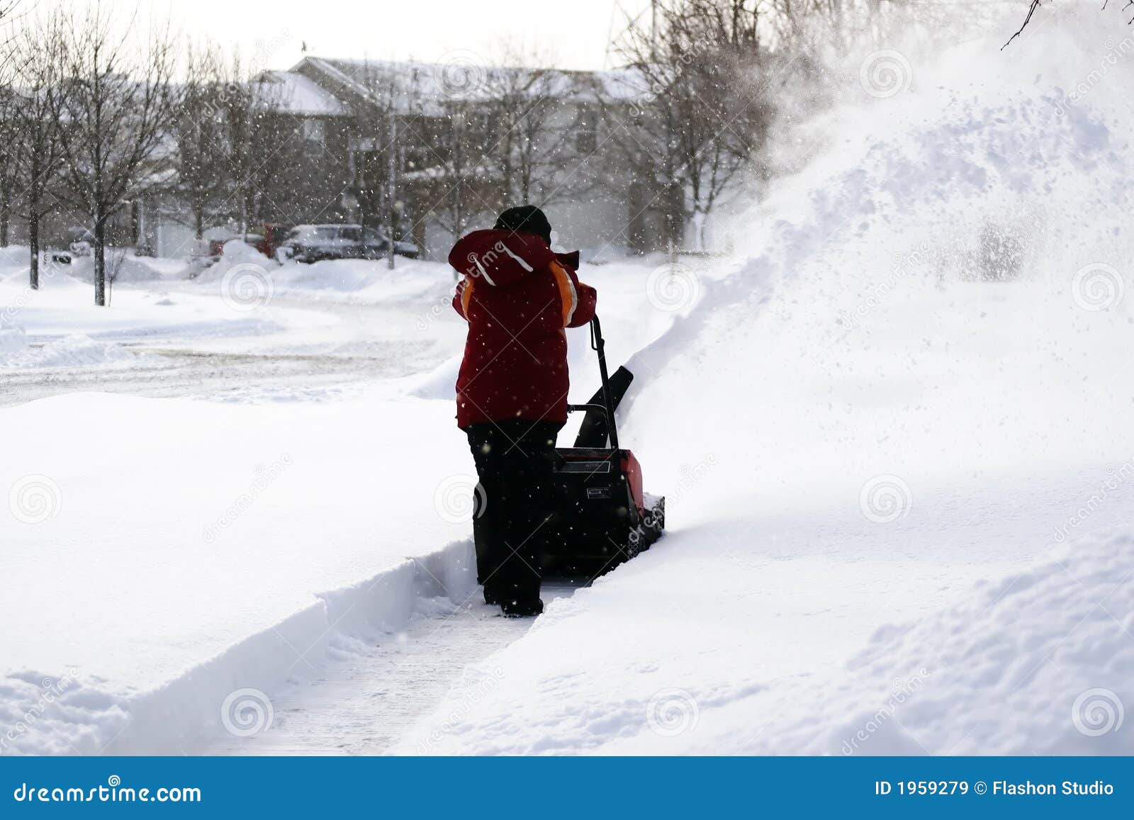 Snowing Day Young Boy Blowing Snow Stock Image - Image of flaks ...