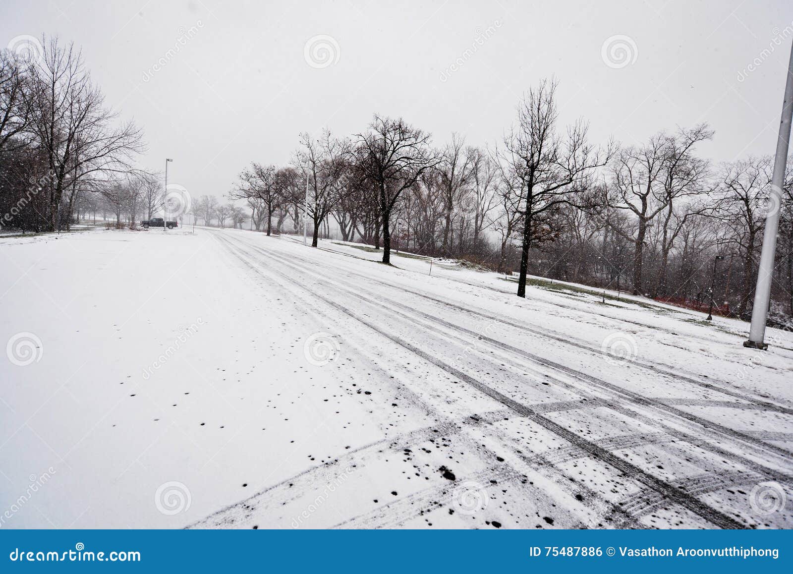 Snowing on the road stock photo. Image of snowing, snowy - 75487886
