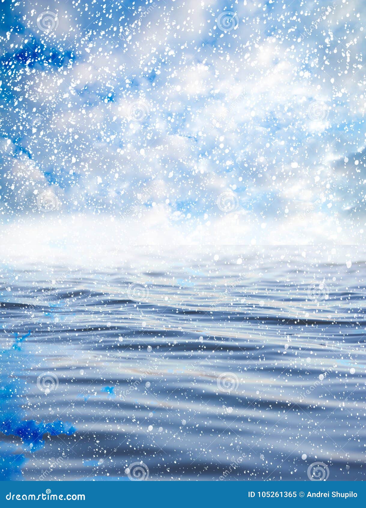 Snowing at Sea with a Beautiful Sky. Beautiful Background Stock Image ...