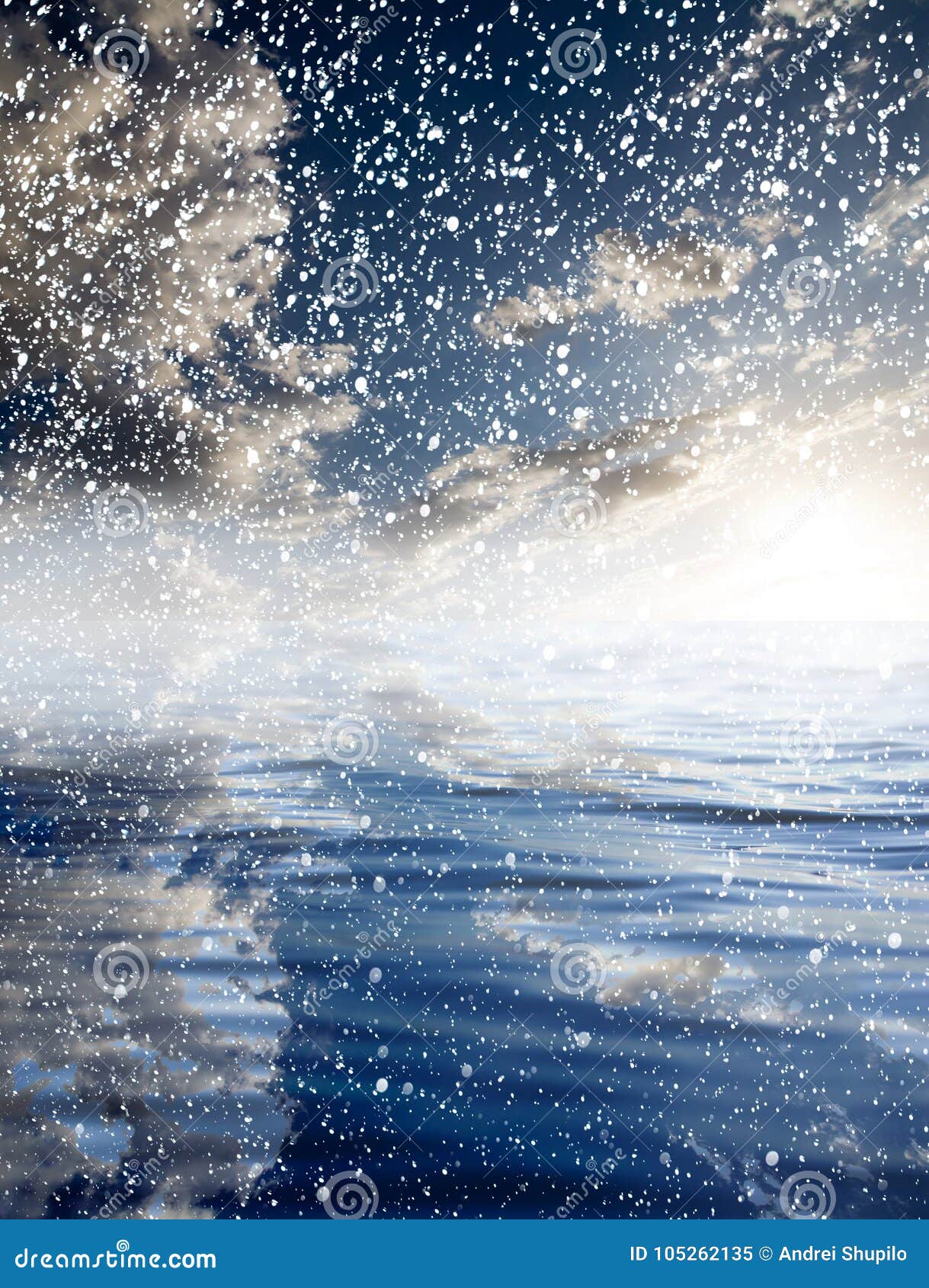 Snowing at Sea with a Beautiful Sky. Beautiful Background Stock Image ...