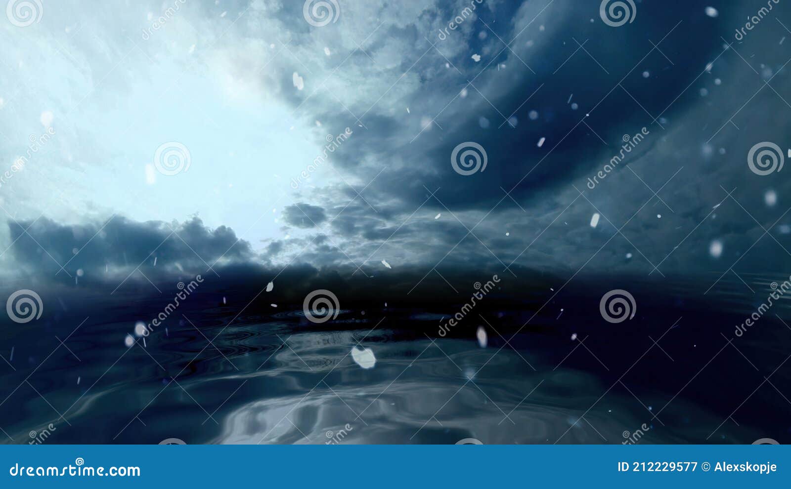 Snowing on Stormy Clouds Over Dark Ocean Stock Image - Image of weather ...
