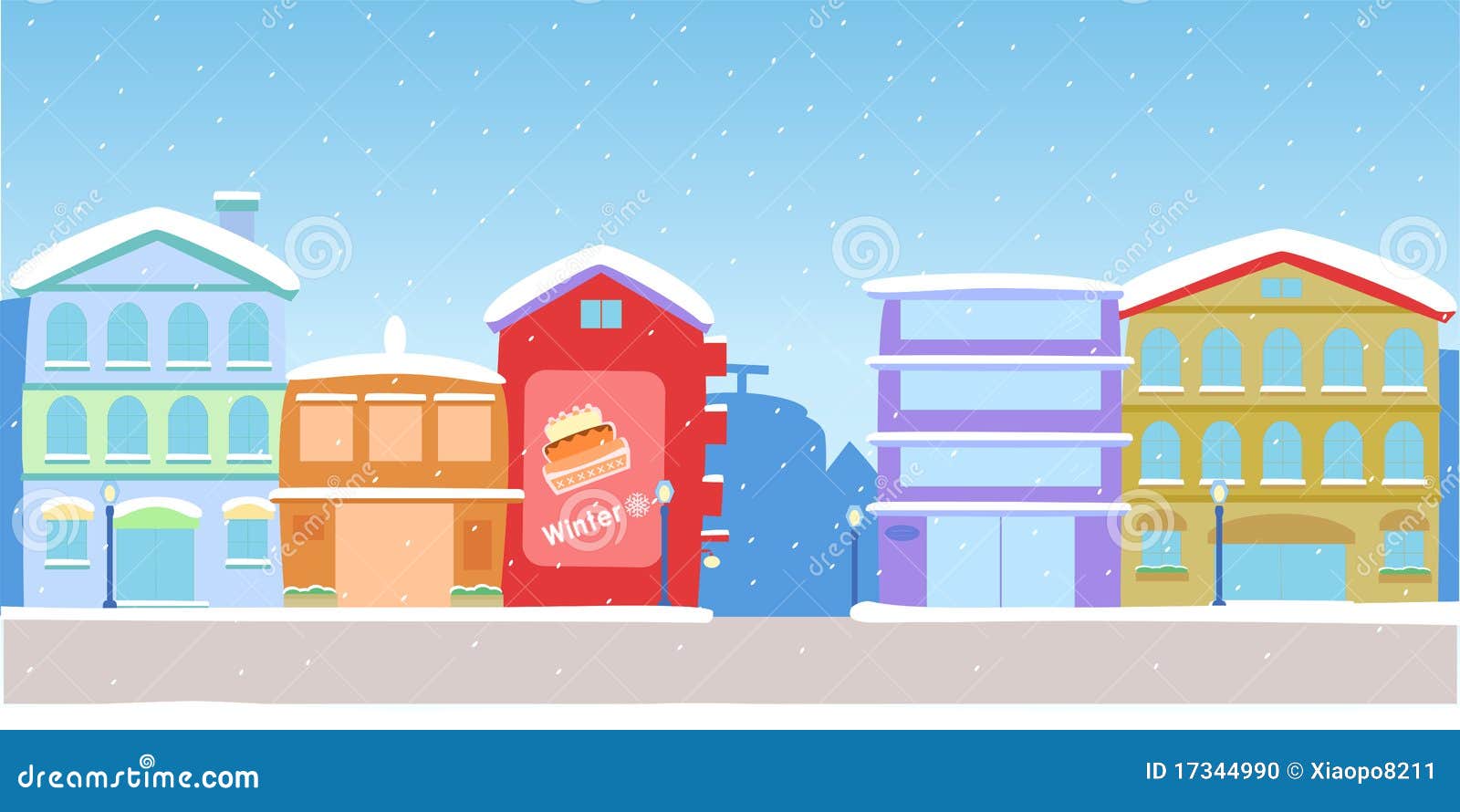 Snowing street in winter stock vector. Illustration of childish - 17344990