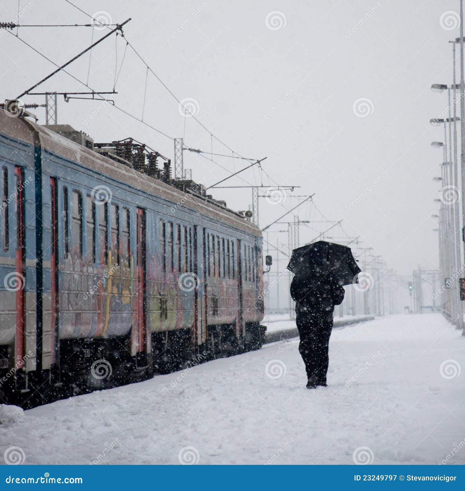 Snowing on a train station stock image. Image of railway - 23249797