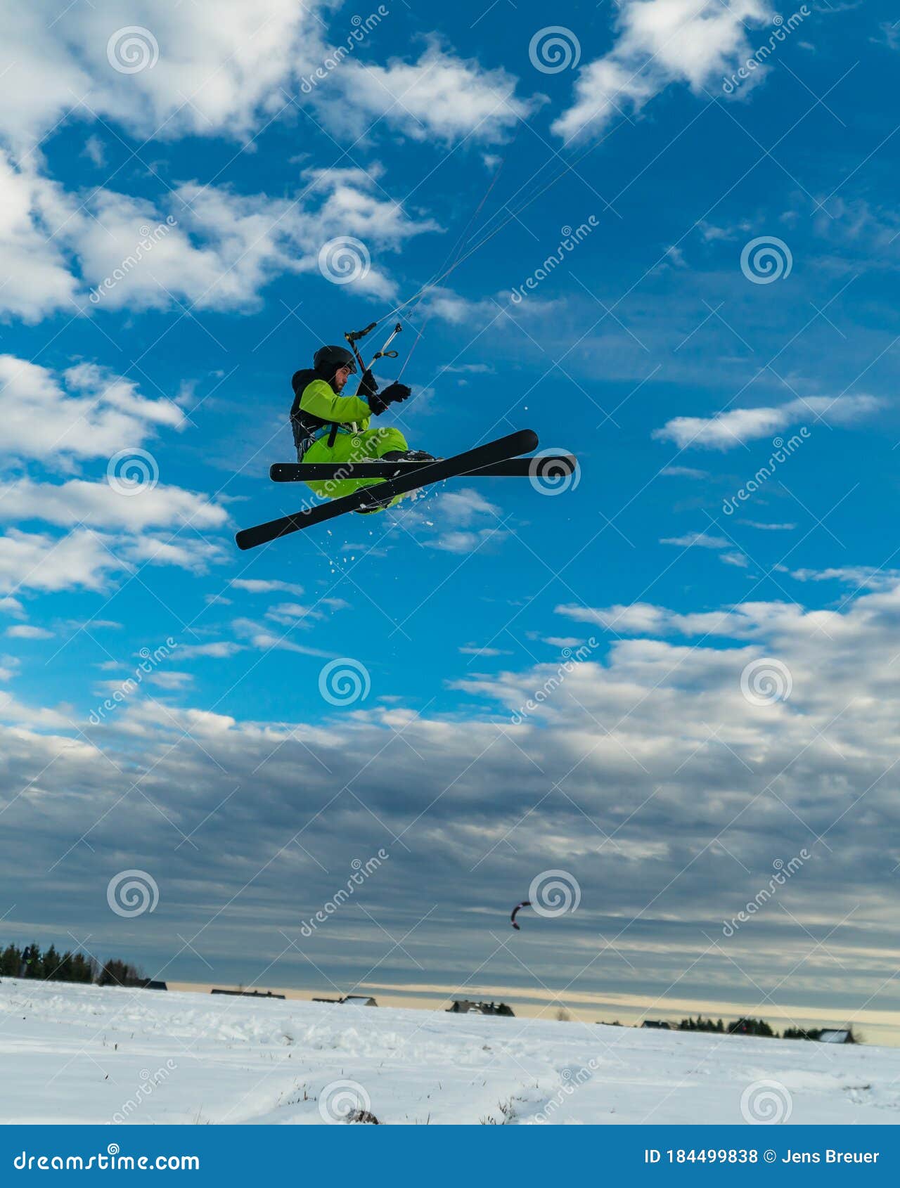 Snowkiter Jumping in Winter Conditions Stock Photo - Image of parachute ...