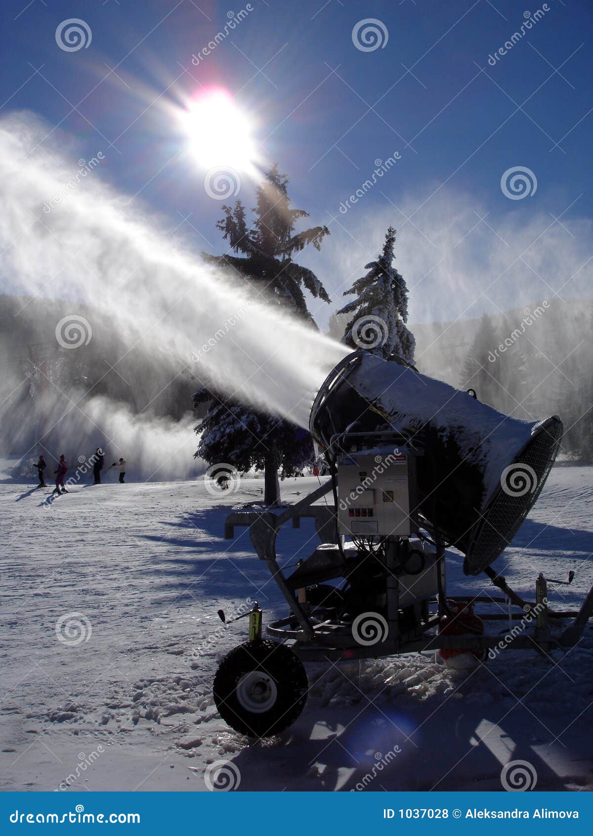 Snowmaking Machine in Action Stock Photo - Image of mountain ...