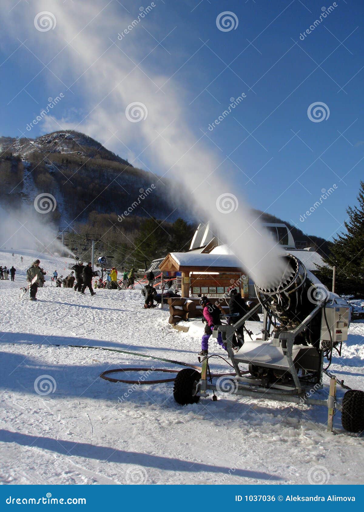 Snowmaking Machine in Action Stock Photo - Image of machine, mountain ...