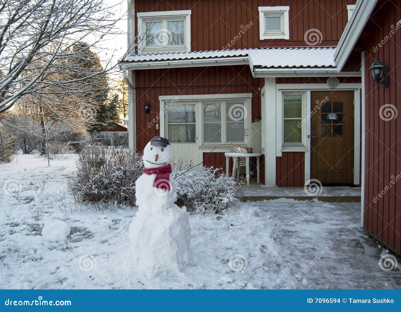 Snowman stock photo. Image of nature, pine, house, profile - 7096594