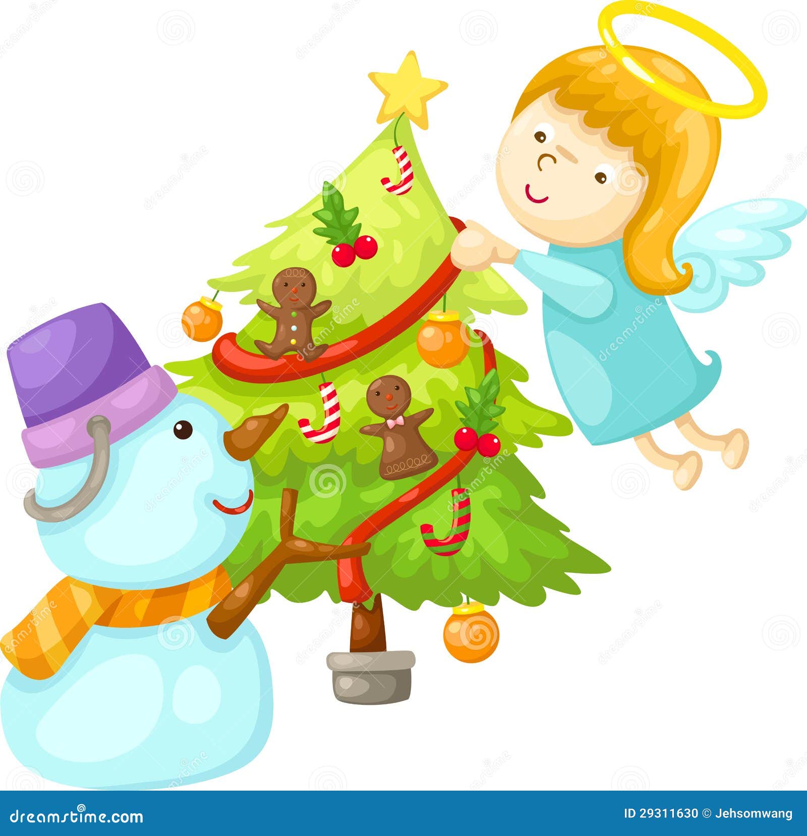 Snowman with Angel Tree Christmas Stock Vector - Illustration of ...