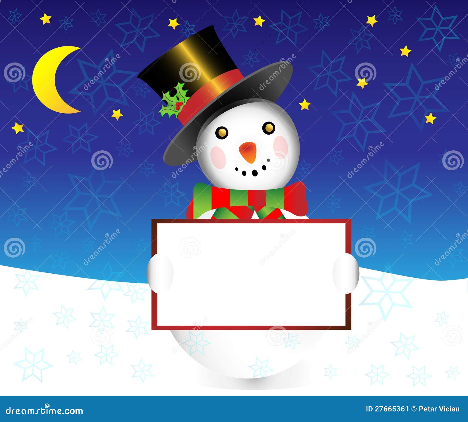 Snowman with Banner Christmas Illustration Stock Vector - Illustration ...
