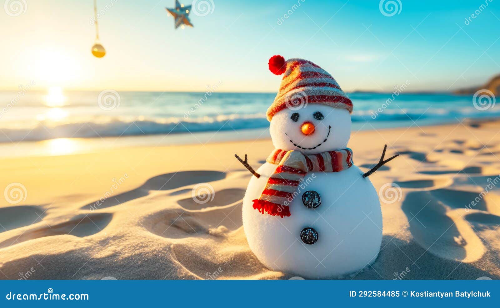 Snowman on Beach with Star in the Sky in the Background. Generative AI ...