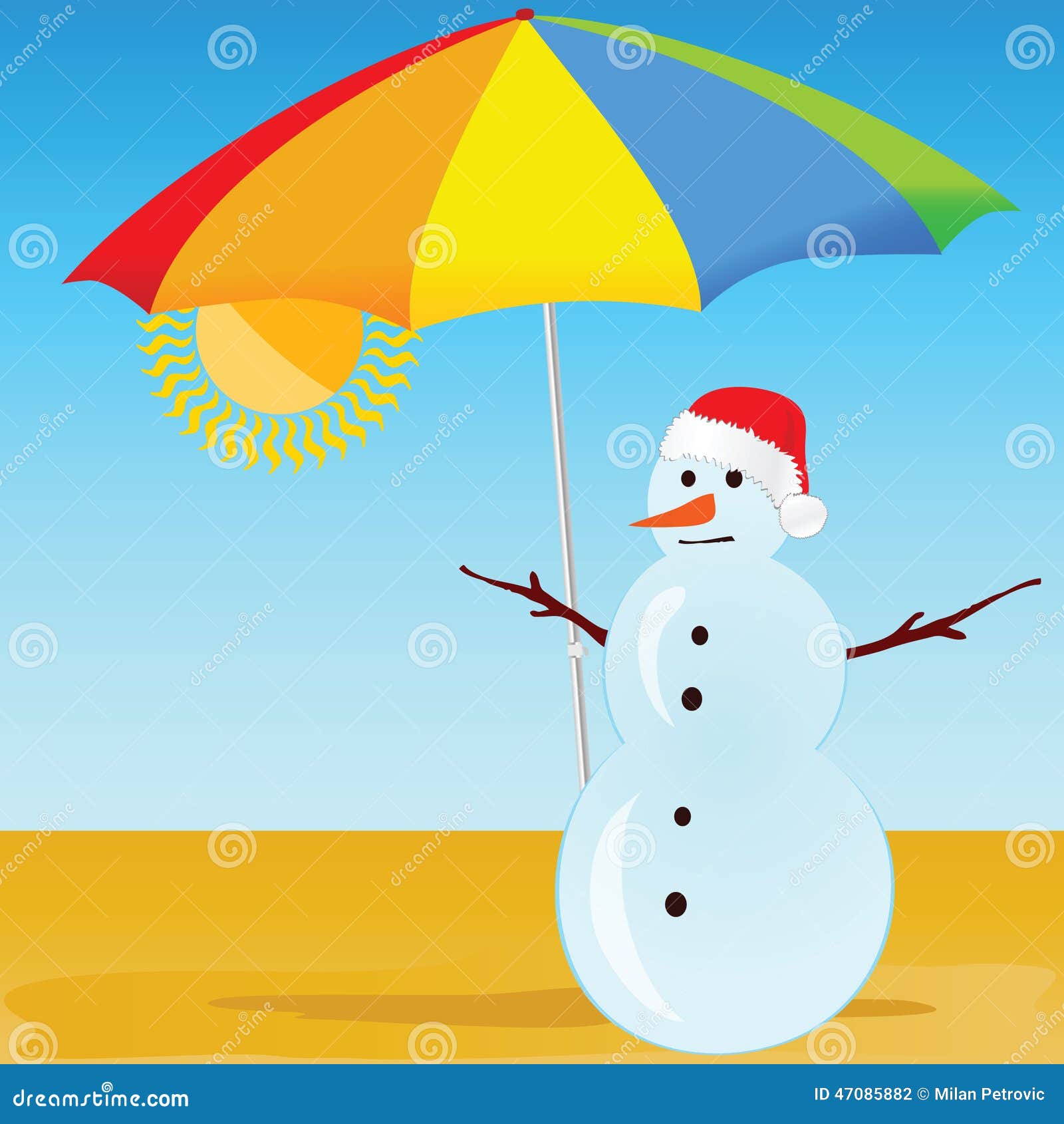 Snowman on the Beach Vector Illustration Stock Vector - Illustration of ...