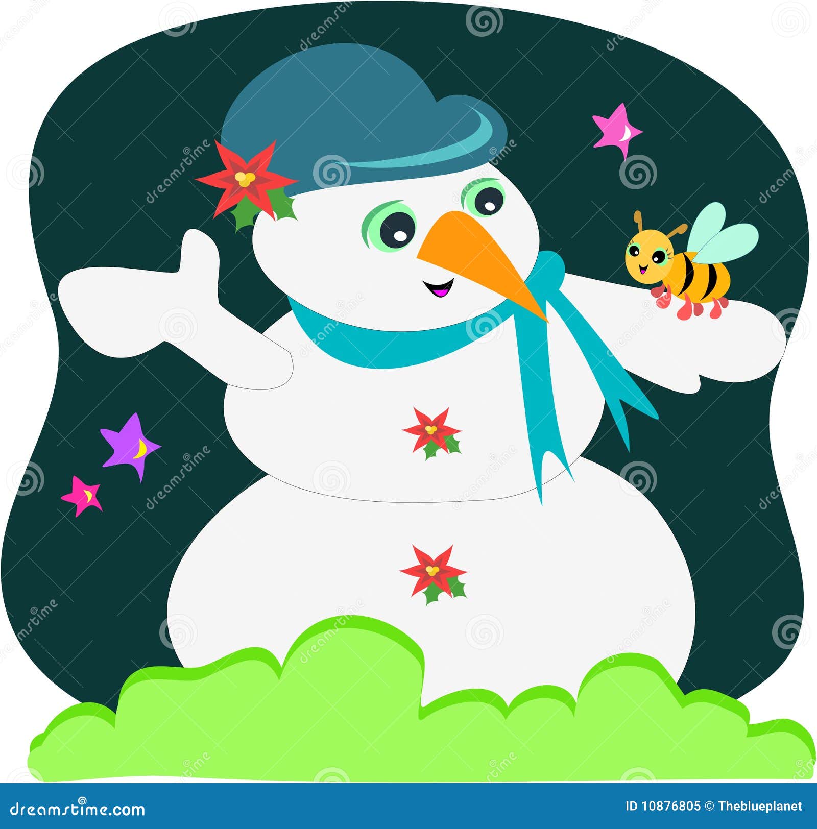 Snowman and Bee stock vector. Illustration of leaf, animal - 10876805