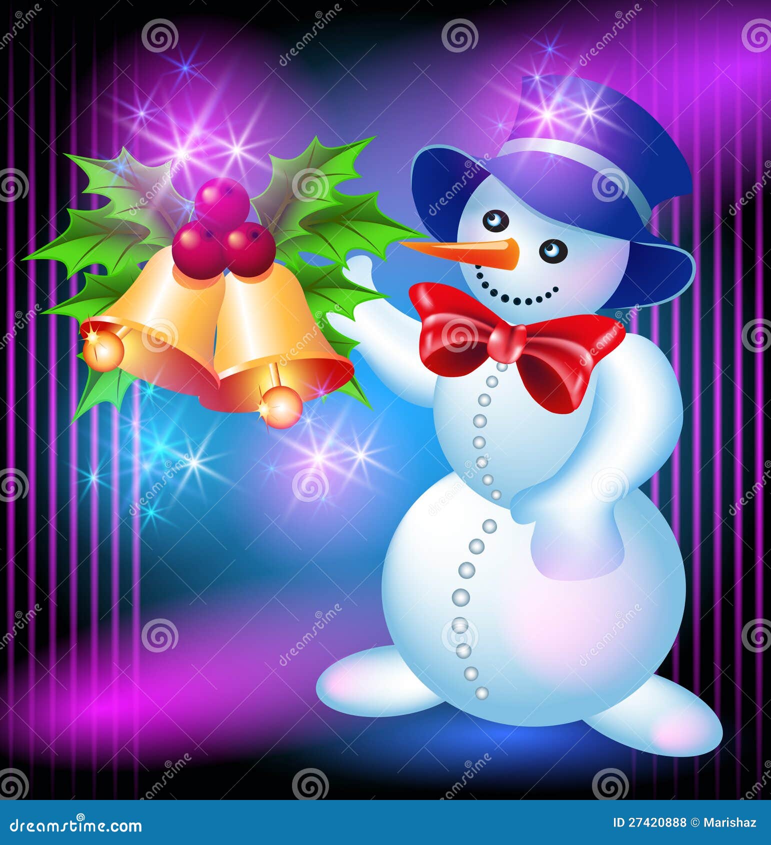 Snowman and bells stock vector. Illustration of branch - 27420888