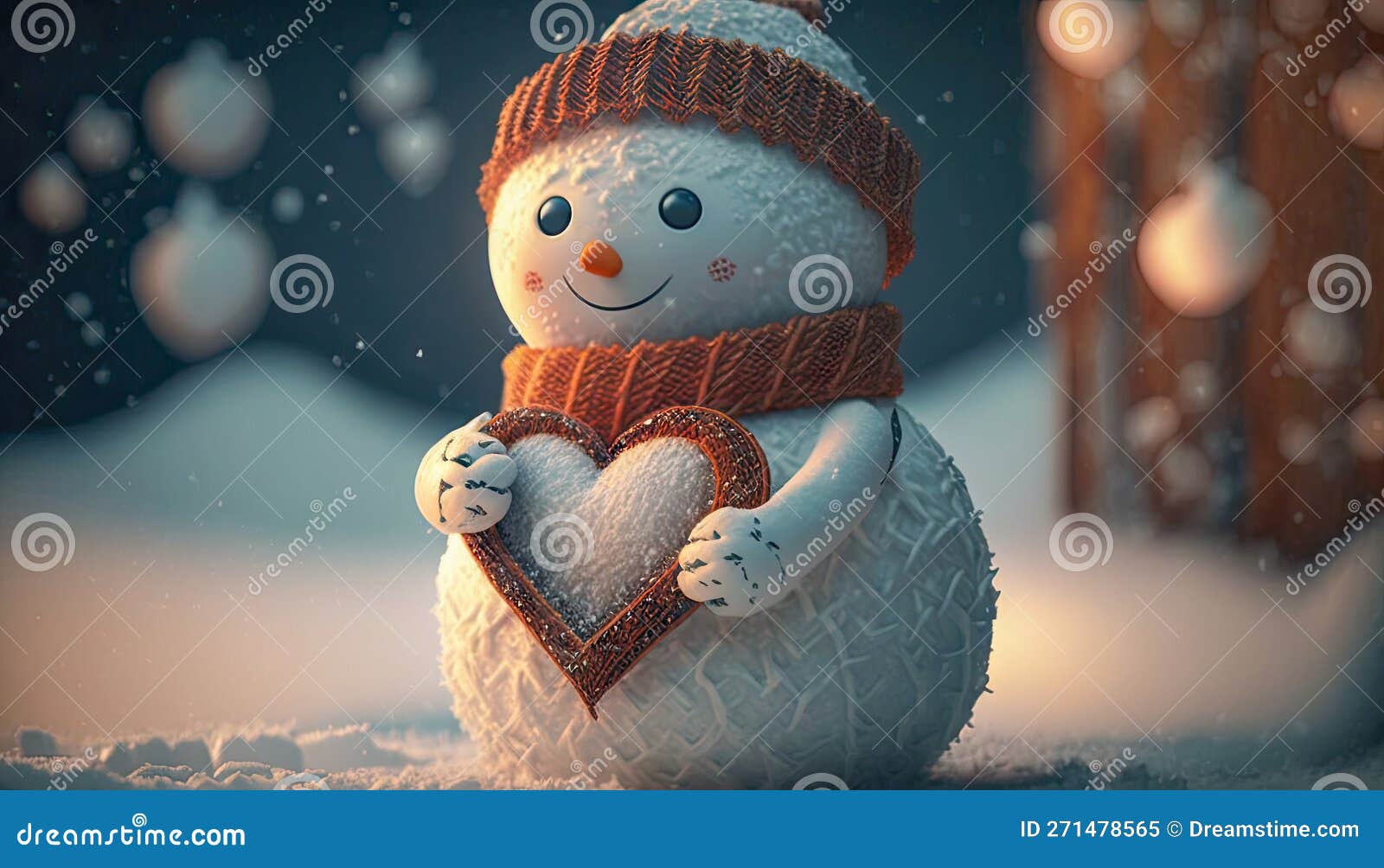 Snowman with a Big Red Heart Stock Illustration - Illustration of dark ...