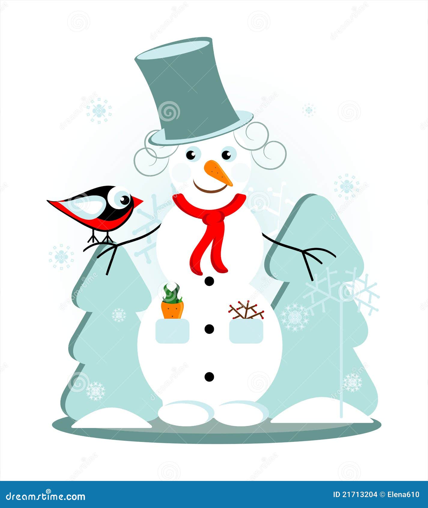 Snowman with bird stock vector. Illustration of january - 21713204