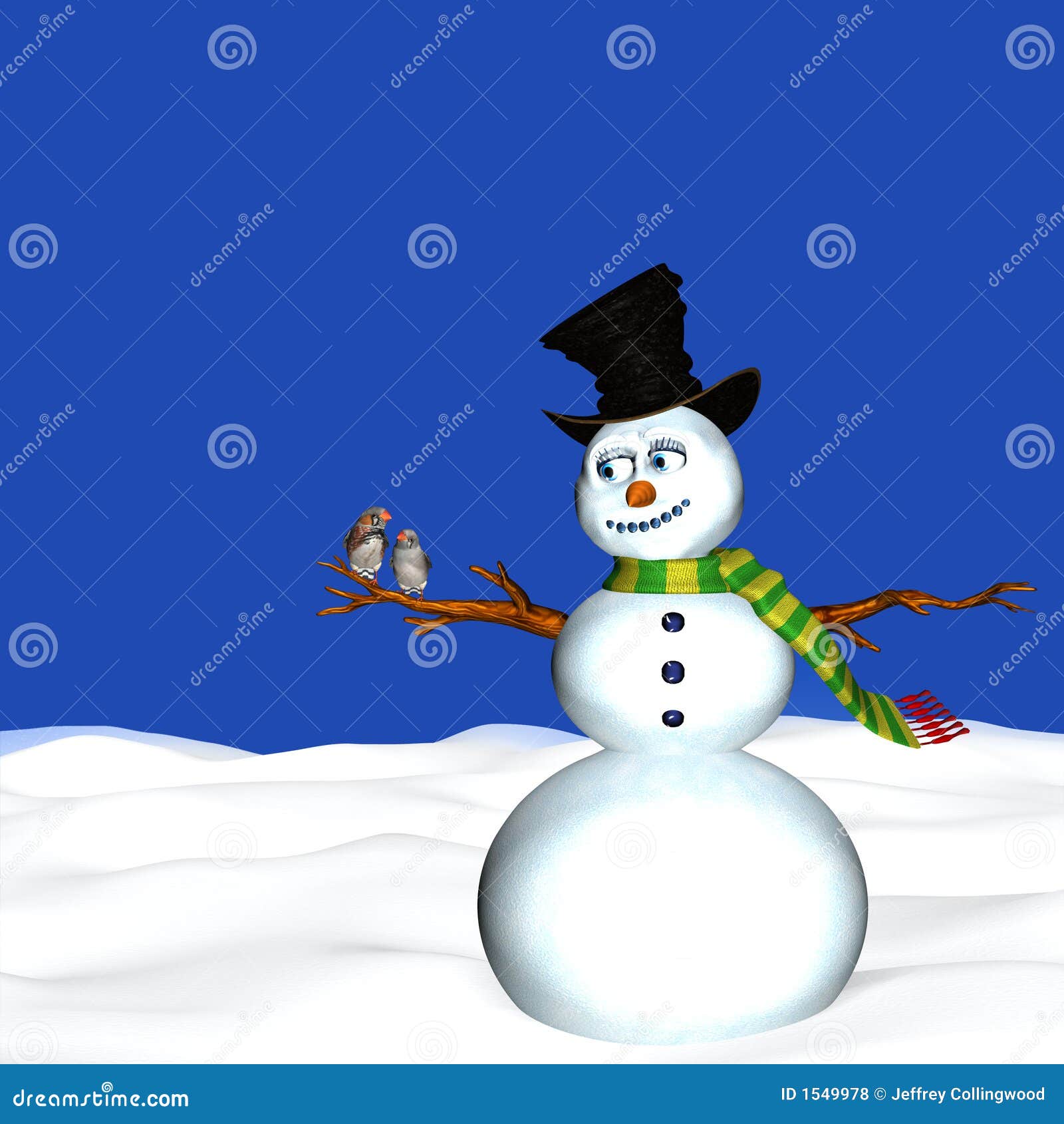 Snowman and Birds stock illustration. Illustration of snow - 1549978