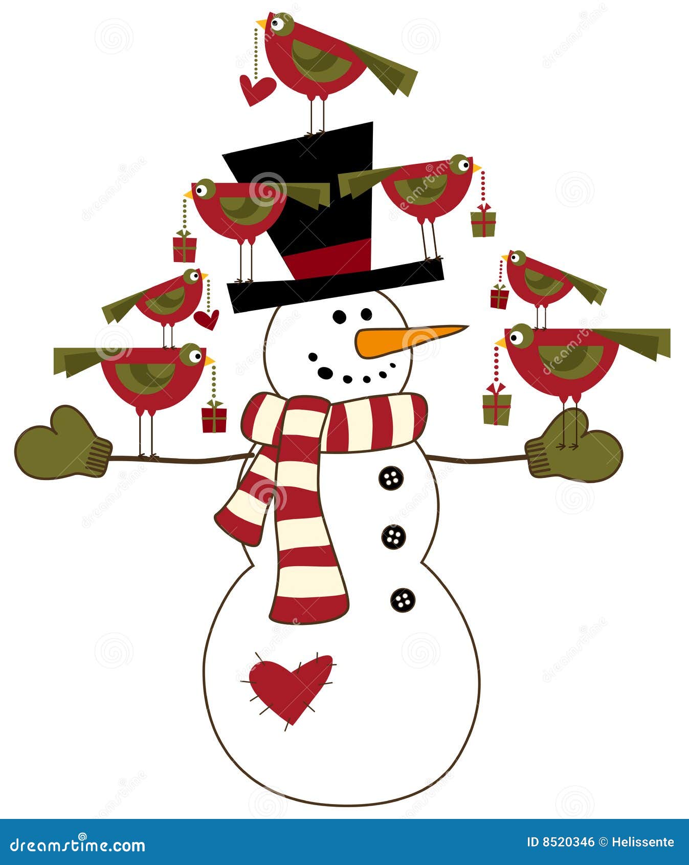 Snowman with birds stock vector. Illustration of happy - 8520346