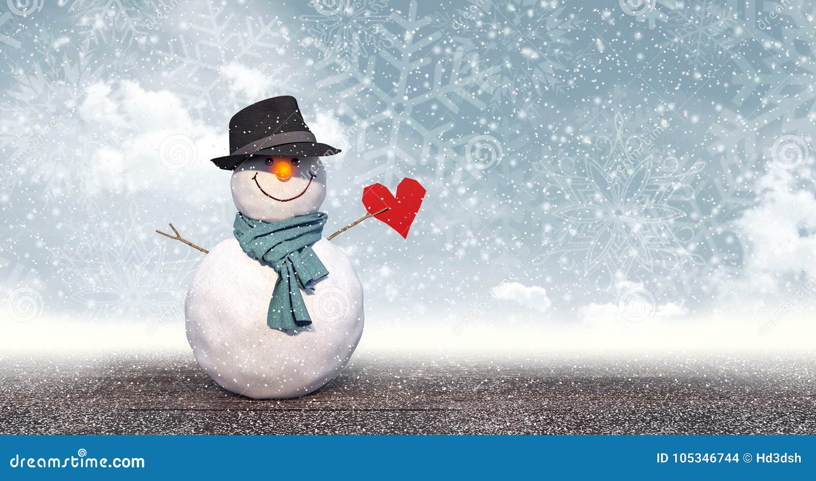 Snowman with Black Hat Holding Paper Heart Stock Illustration ...