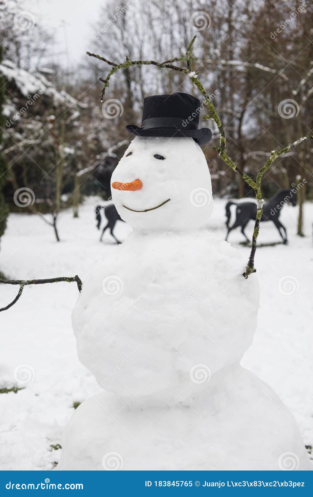 Snowman with Black Hat Outdoors Stock Image - Image of christmas ...
