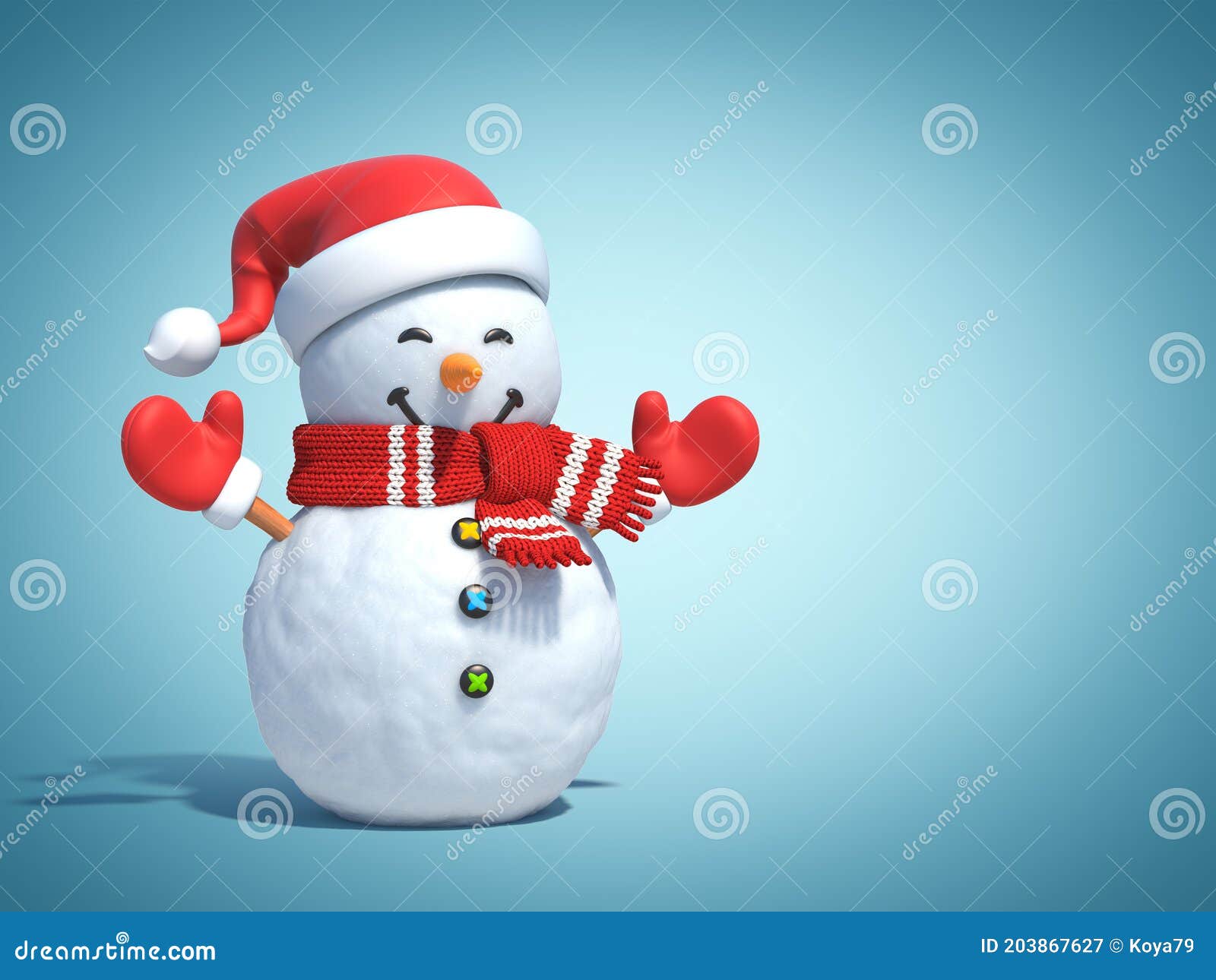 Snowman on Blue Background 3d Rendering Stock Illustration ...
