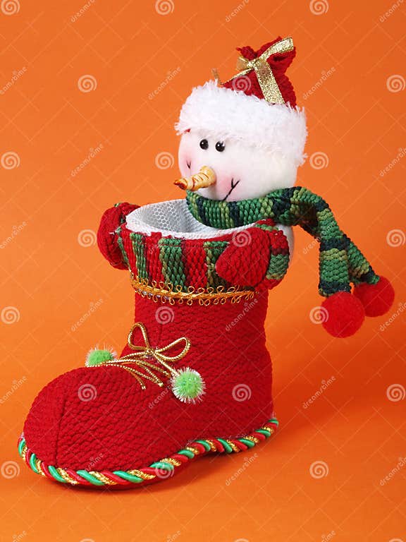 Snowman in boot stock image. Image of january, close - 12882109
