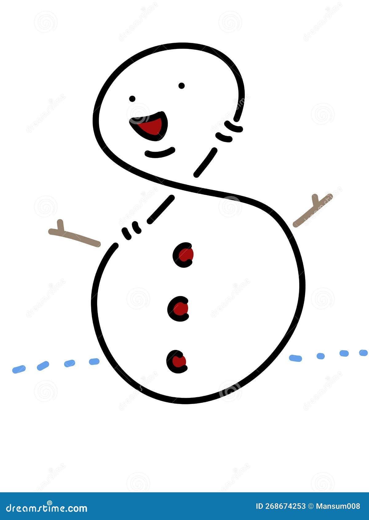 Snowman with a Bow. Illustration Stock Illustration - Illustration of ...