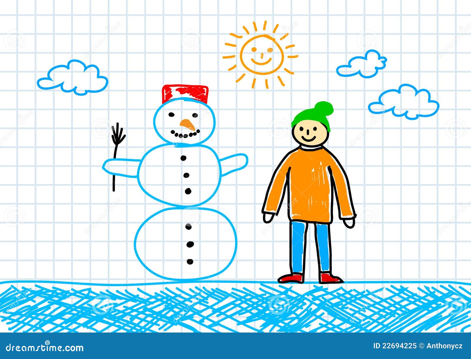 Snowman with boy stock vector. Illustration of childhood - 22694225