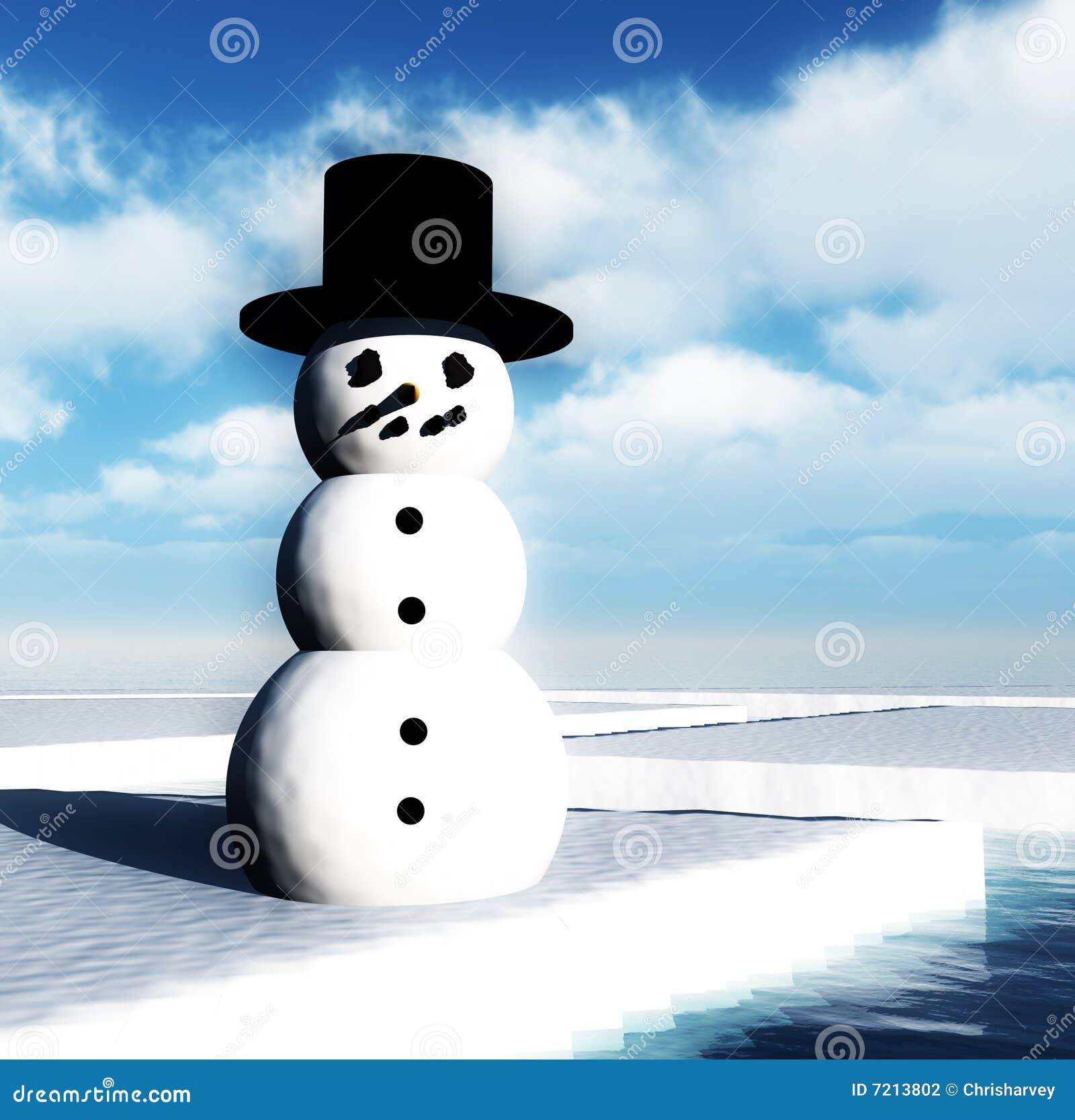 Snowman on Broken Ice stock photo. Image of cloud, clouds - 7213802