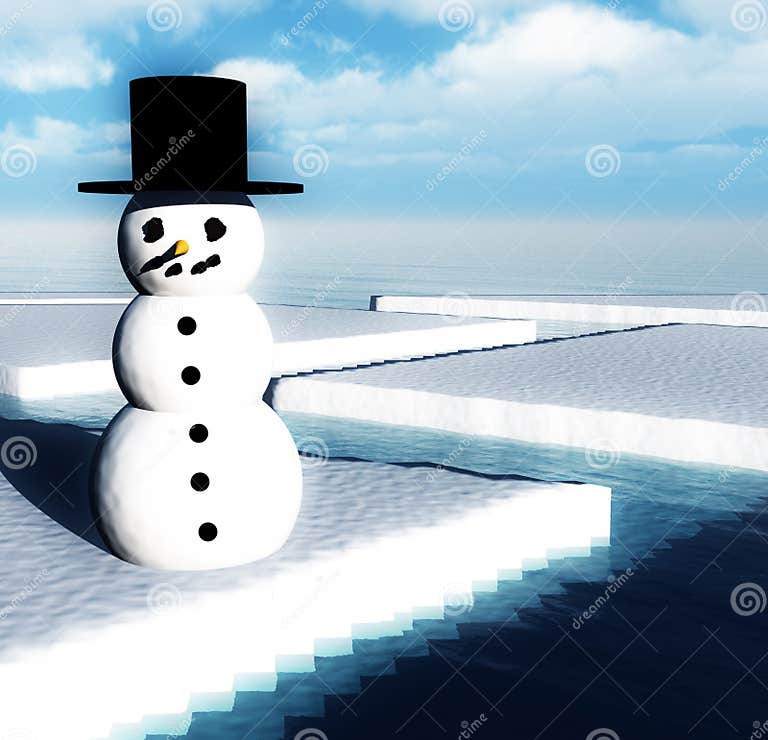 Snowman on Broken Ice stock image. Image of black, seasonal - 7213803