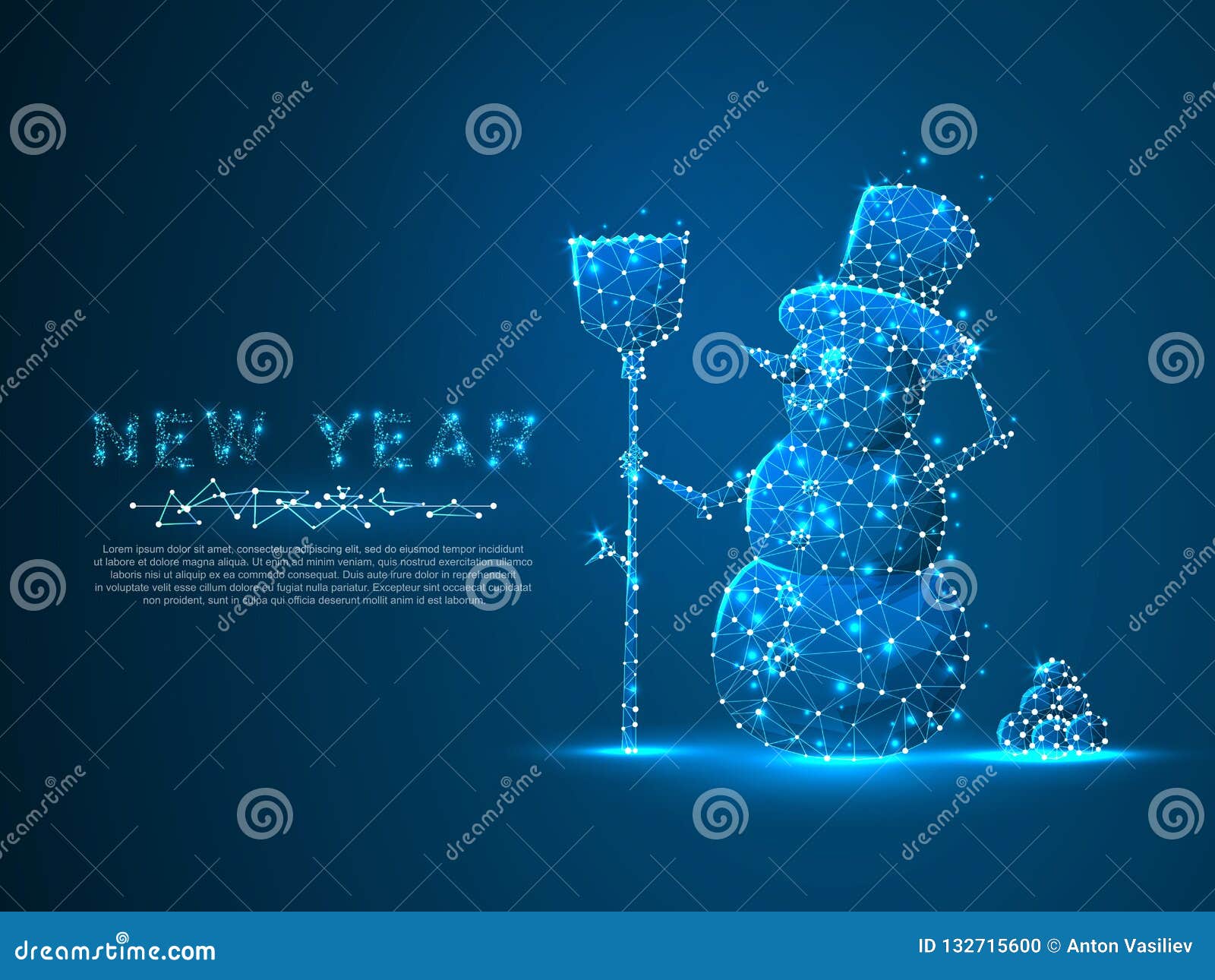 Snowman with a Broom. Winter Holiday Polygonal Space Low Poly Wireframe ...