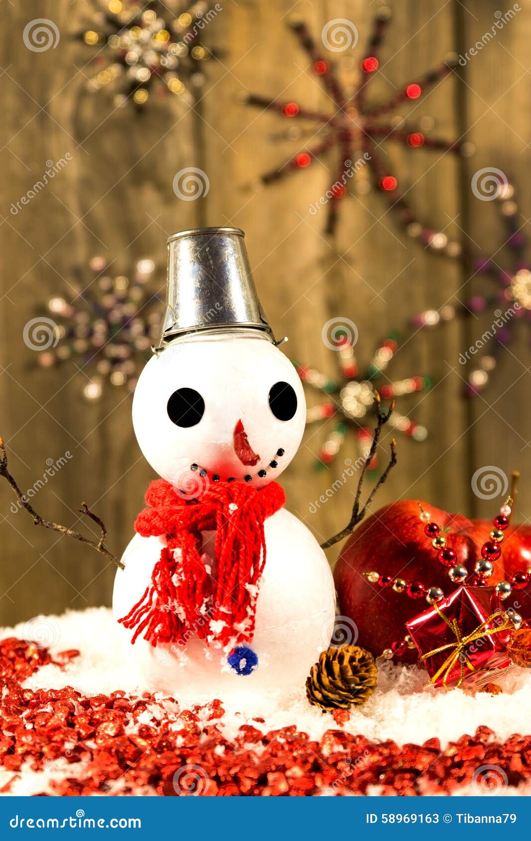 Snowman with Bucket on His Head Stock Image - Image of decoration, card ...