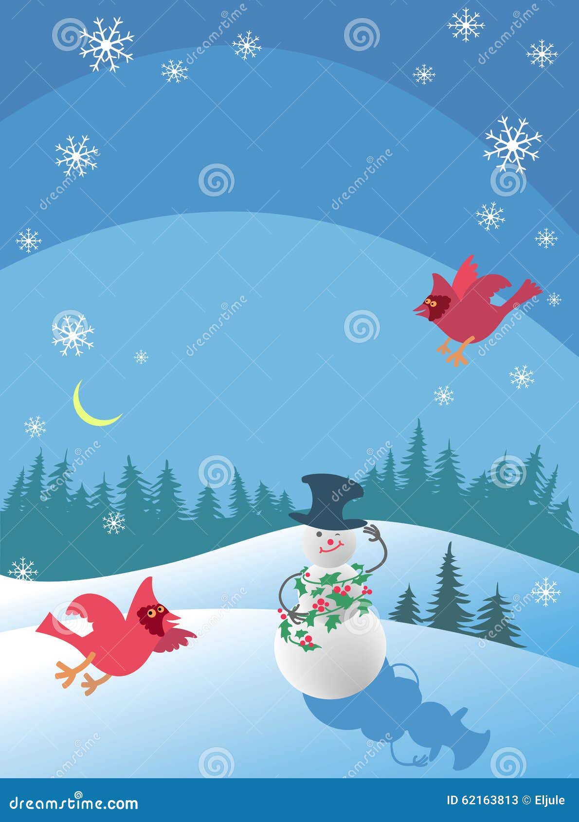 The Snowman and the Cardinals Stock Vector - Illustration of happiness ...