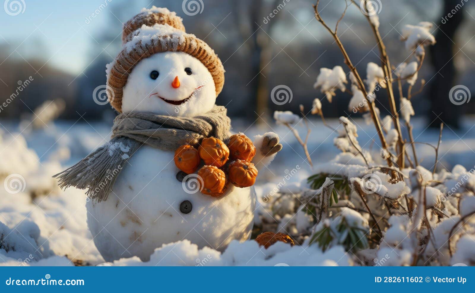 Snowman with Carrot in Its Mouth in the Snow. Generative AI. Stock ...