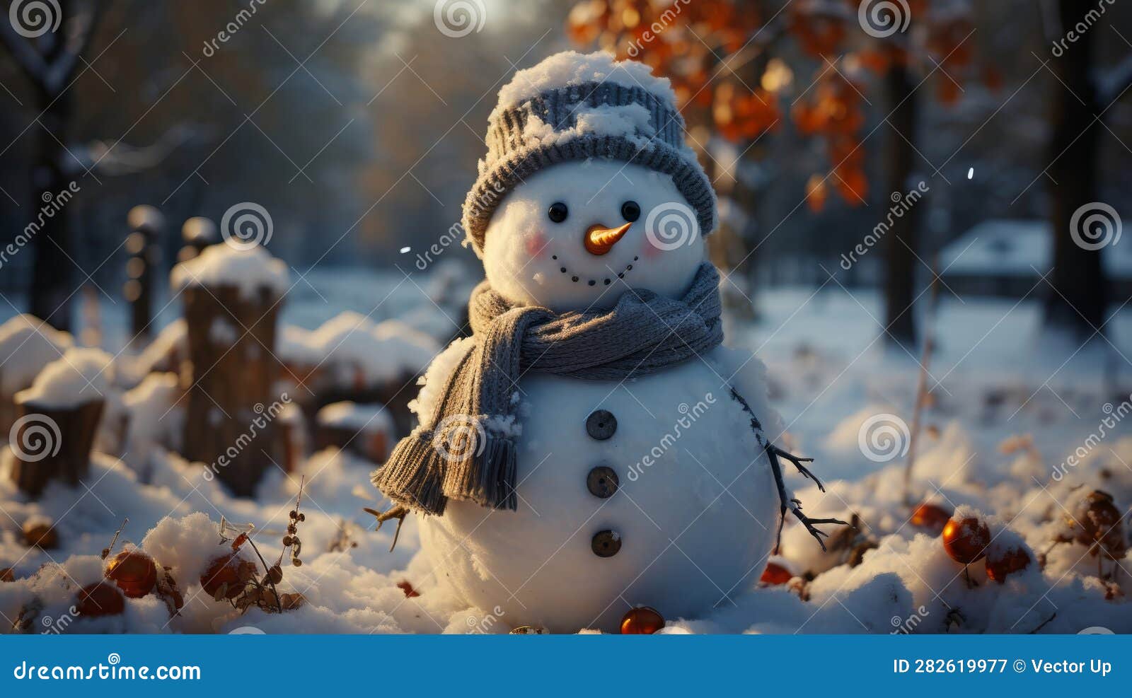 Snowman with Carrot in Its Mouth in the Snow. Generative AI. Stock ...