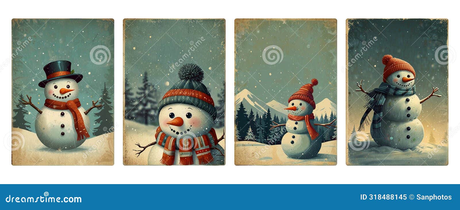 Nostalgic Snowman Designs: Vintage Illustration Collection Stock Image ...