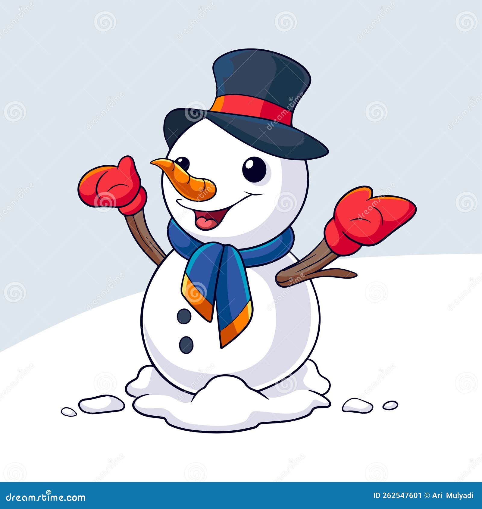 Snowman Cartoon is Happy and Waving in the Snowfall Stock Vector ...