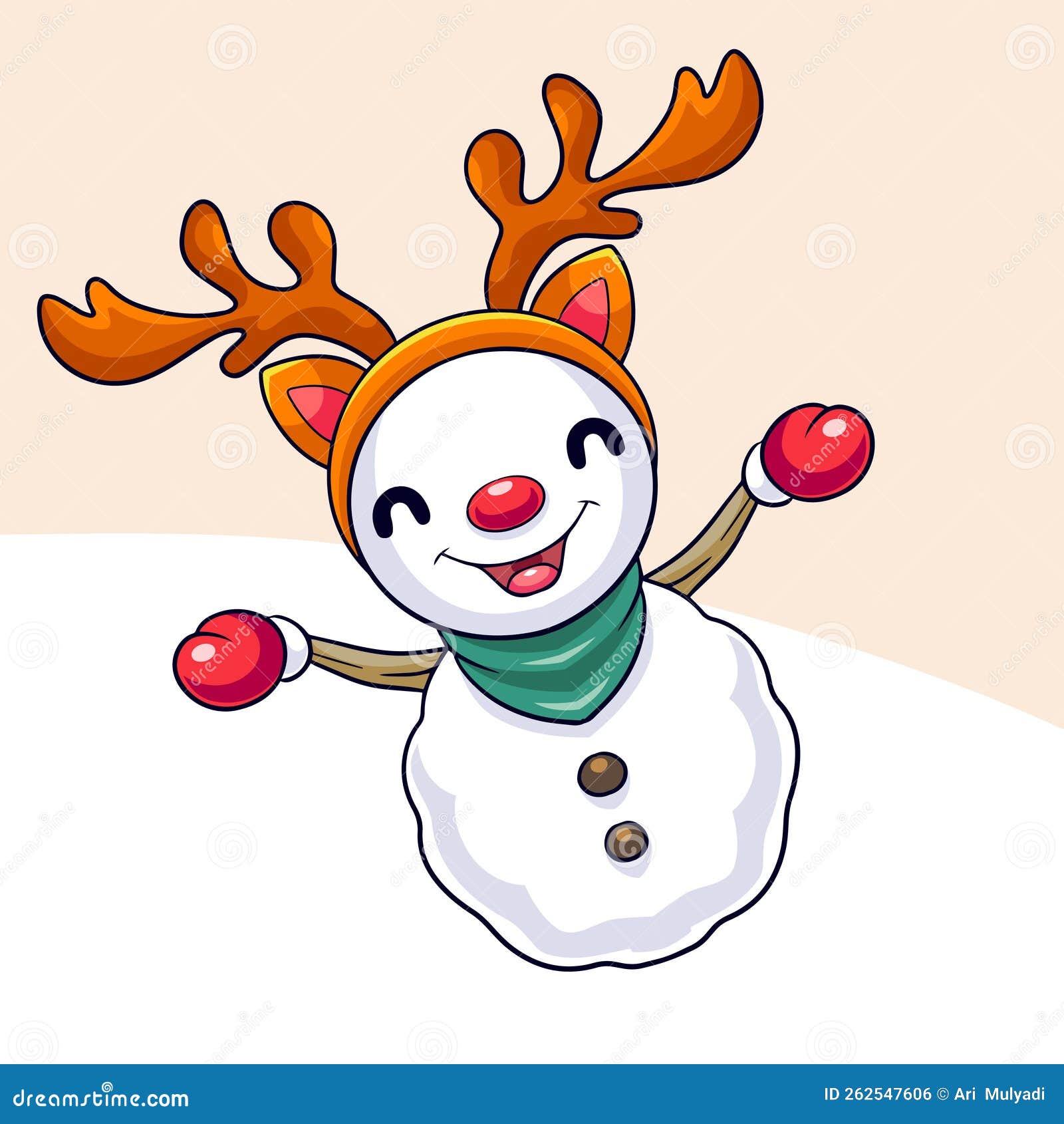 Snowman Cartoon is Happy and Waving in the Snowfall Stock Vector ...