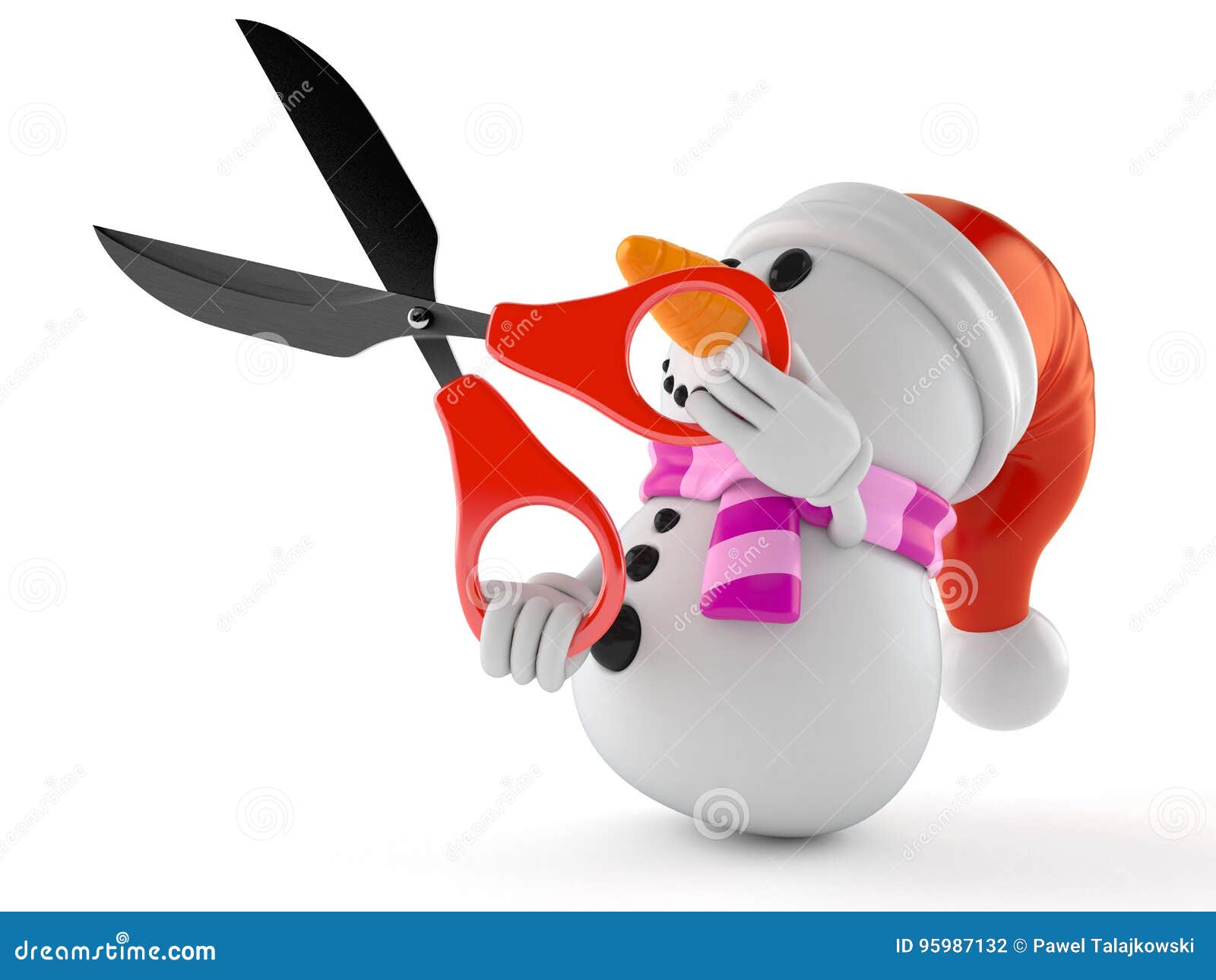 Snowman Character Holding Scissors Stock Illustration - Illustration of ...