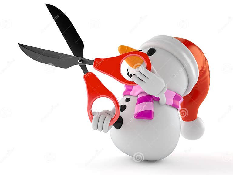 Snowman Character Holding Scissors Stock Illustration - Illustration of ...