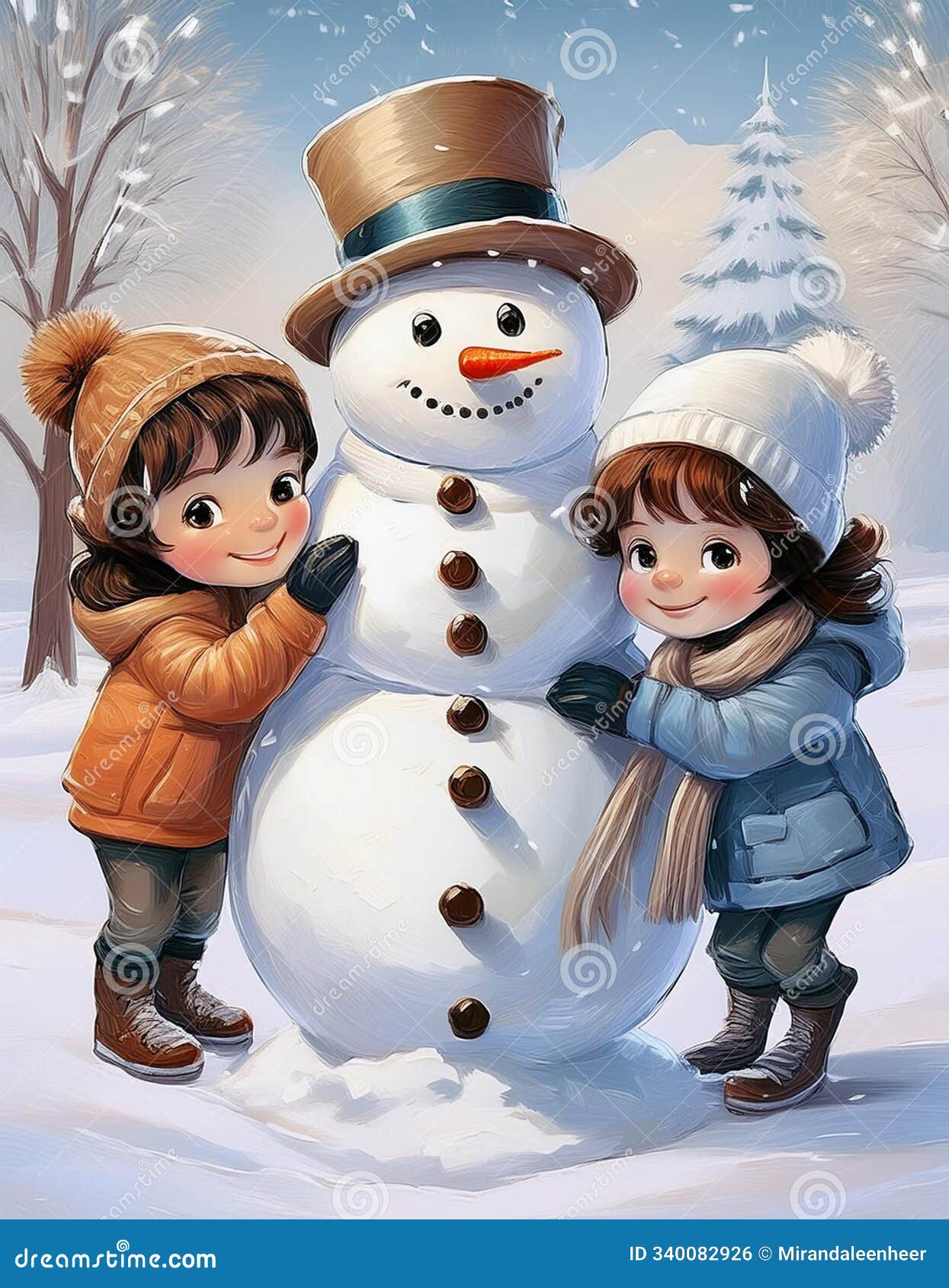 Snowman and Child in Winter Cartoon Stock Photo - Image of season, kids ...