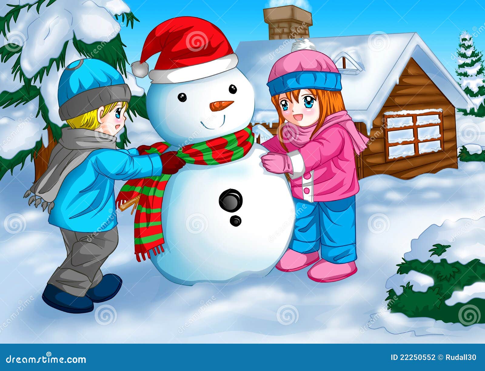 Snowman and Children stock illustration. Illustration of adorable ...