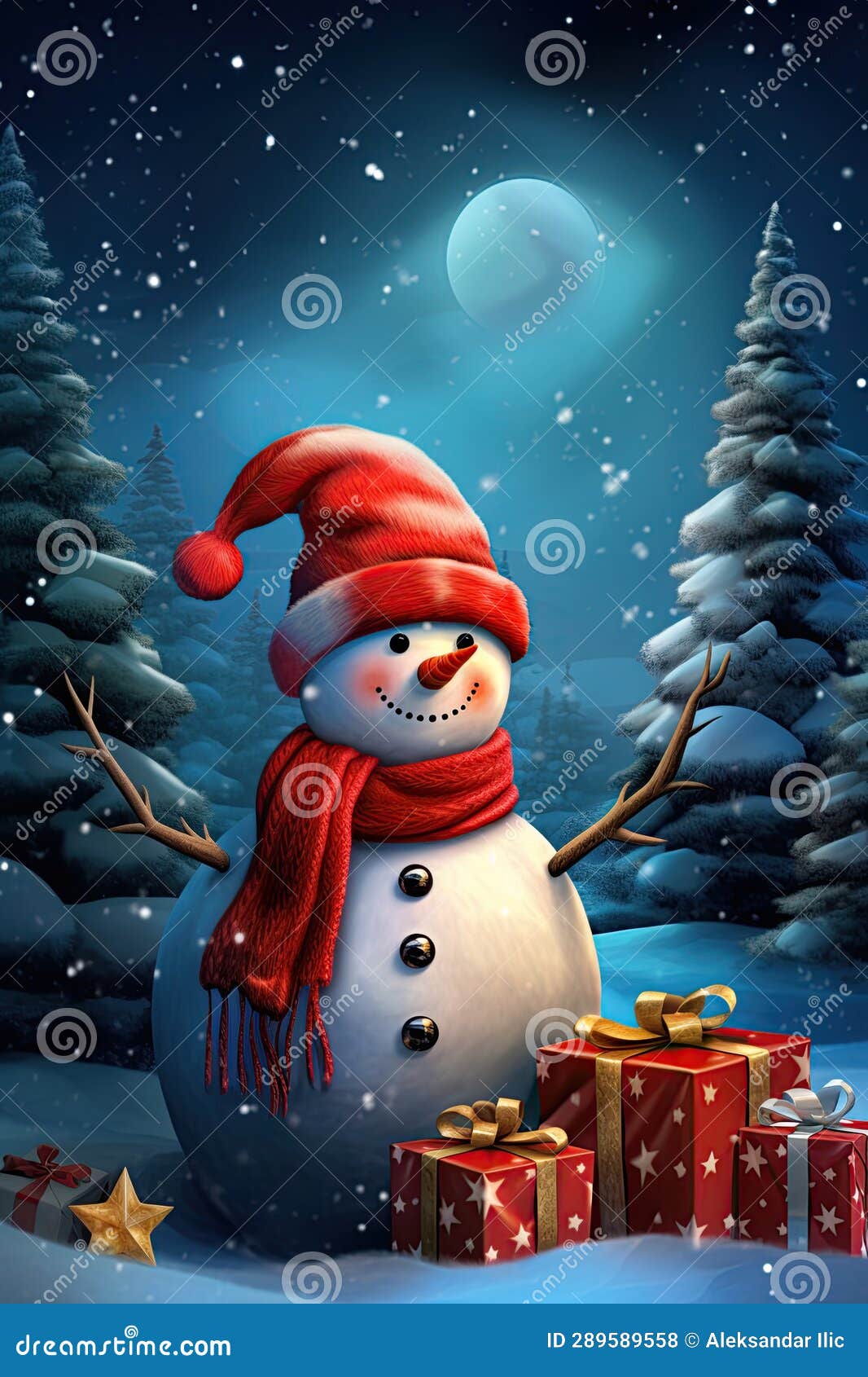 Snowman in the Christmas Night. Gnerative Ai Stock Illustration ...