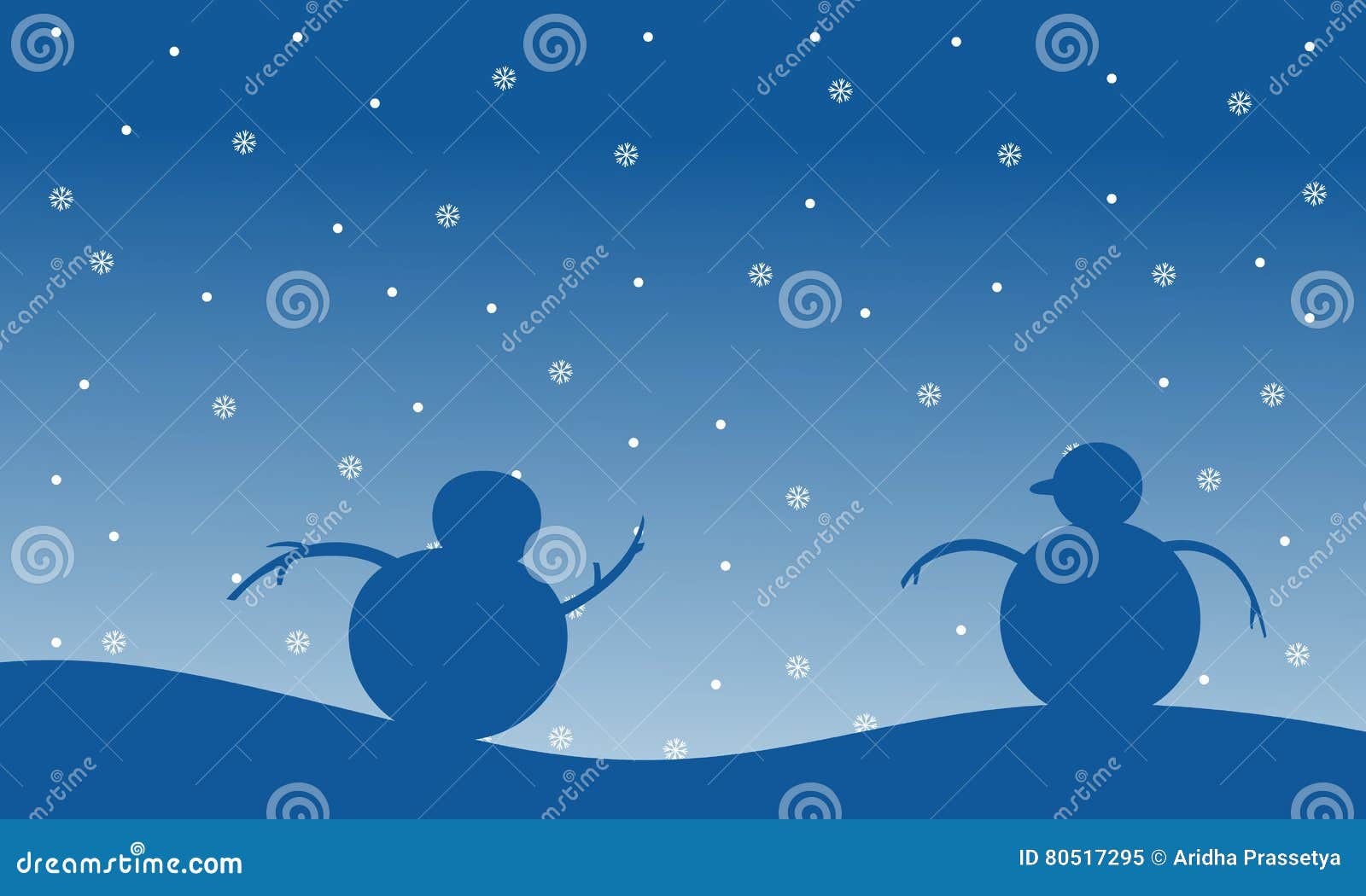 Snowman Christmas Scenery of Silhouettes Stock Vector - Illustration of ...