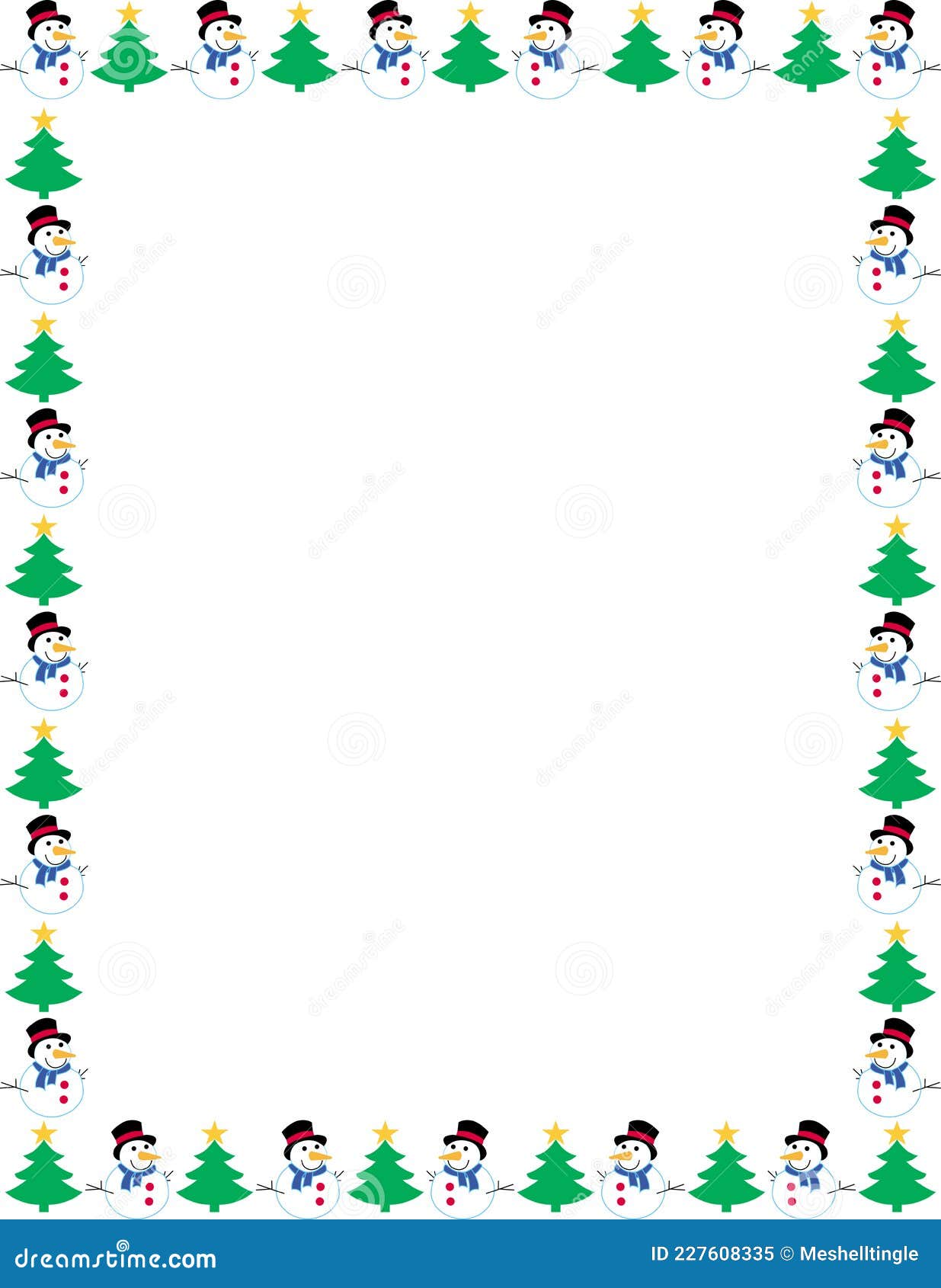 Snowman and Tree Border with Vector Available Stock Illustration ...