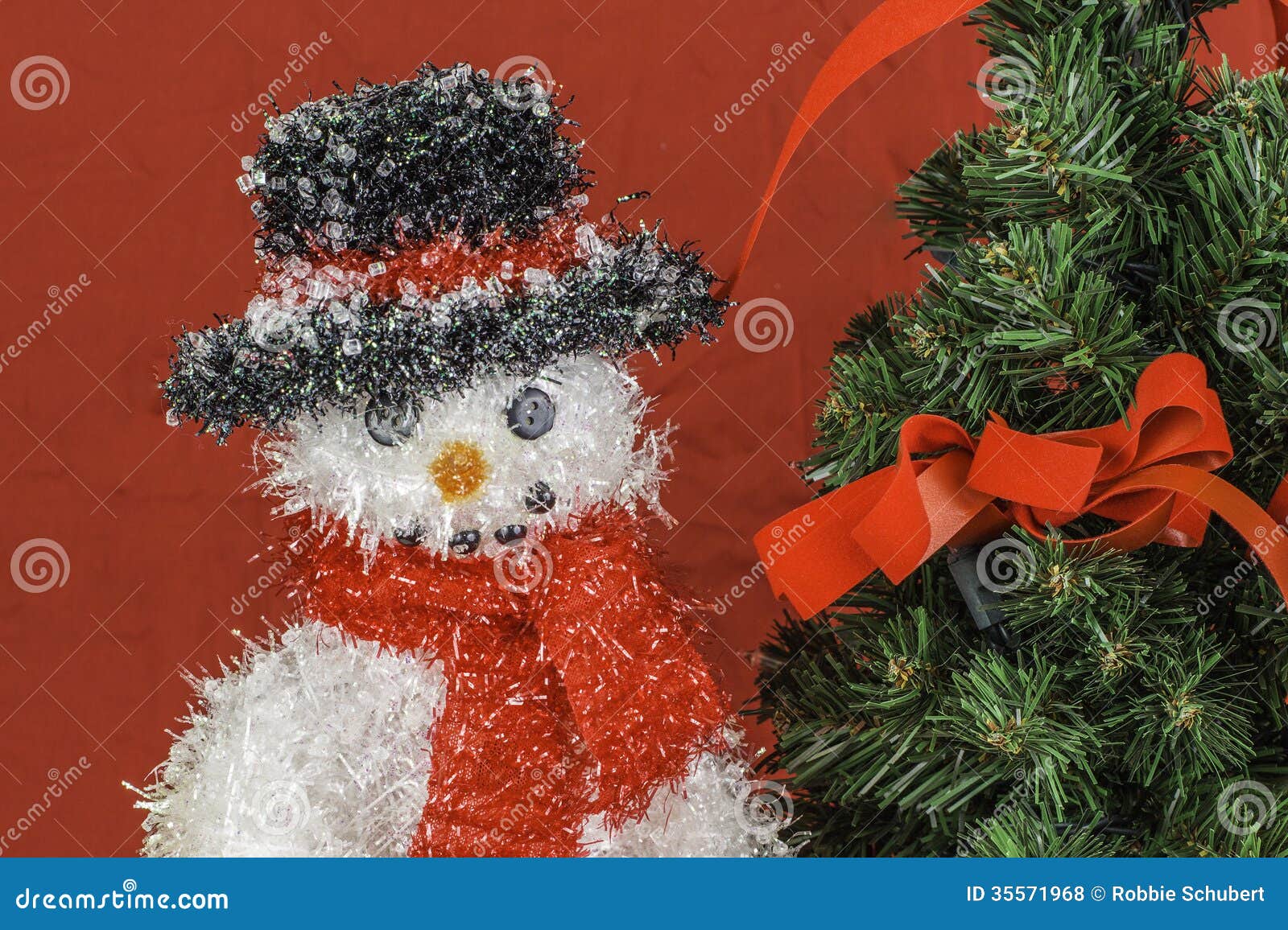 Snowman and Christmas Tree Scene Stock Photo - Image of winter ...