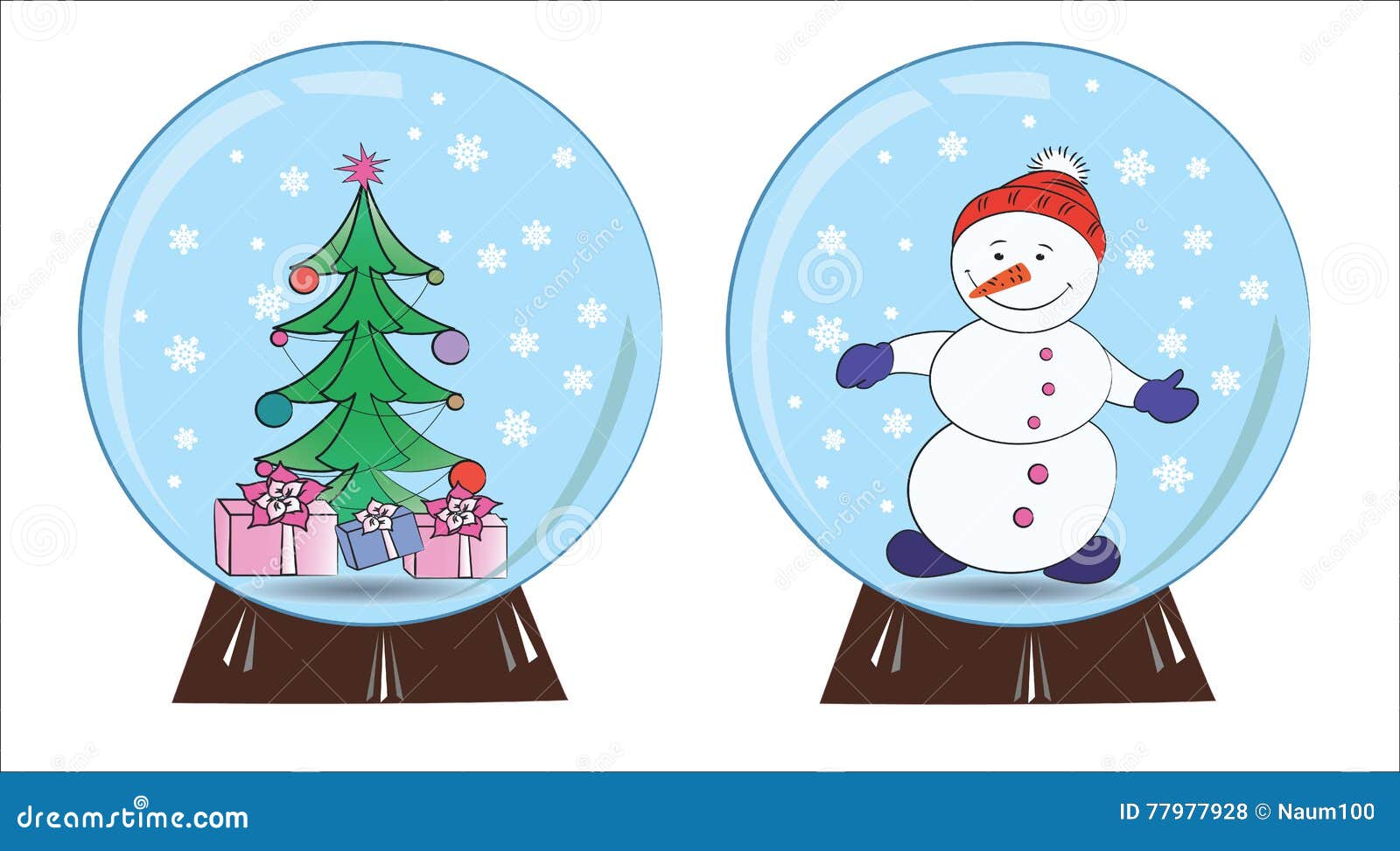 Snowman and Christmas Tree in a Snow Globe Stock Vector - Illustration ...