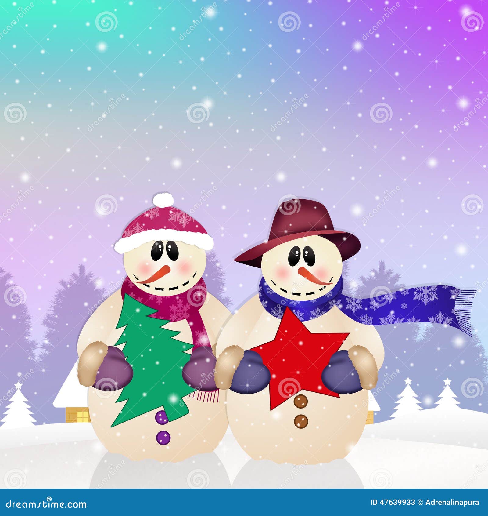 Snowman couple stock illustration. Illustration of landscape - 47639933