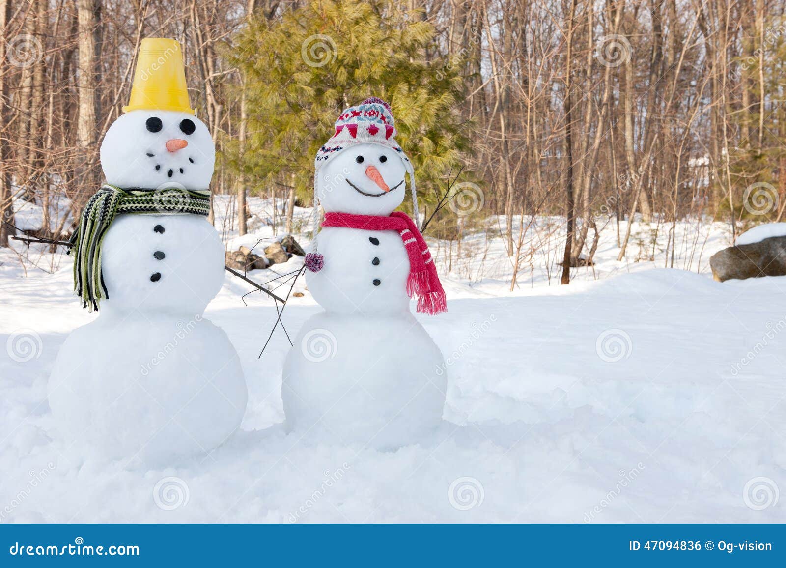 Snowman couple stock photo. Image of outdoor, trees, joyful - 47094836